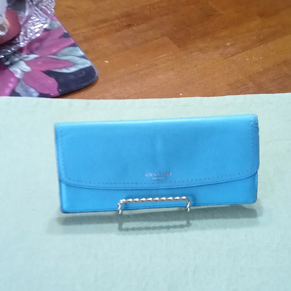 Coach | Bags | Coach Blue Leather Slim Wallet | Poshmark